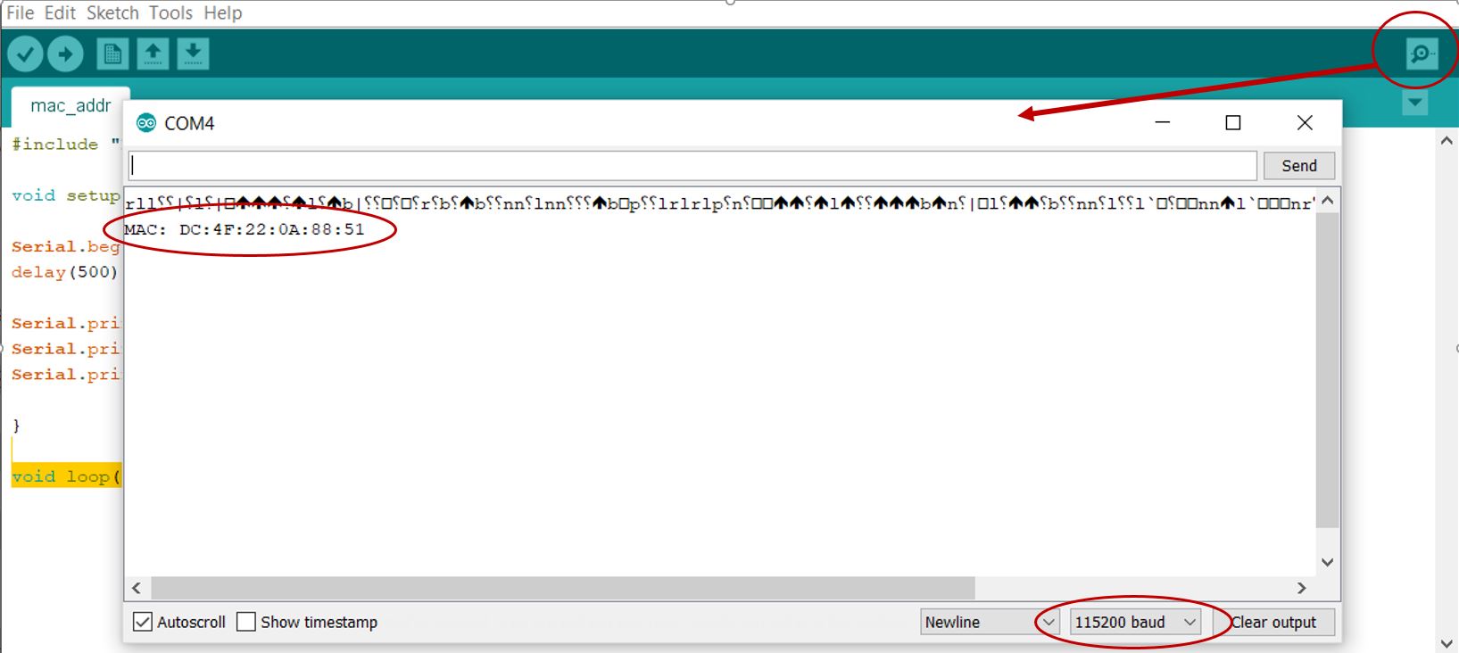 Get the MAC address of an Adafruit Feather Huzzah Arduino board (step 2 ...
